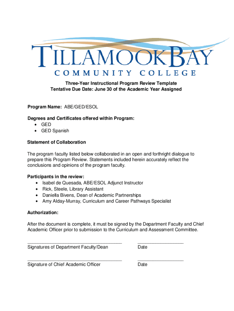 Fillable Online Three-Year Instructional Program Review Template Tentative ... Fax Email Print ...