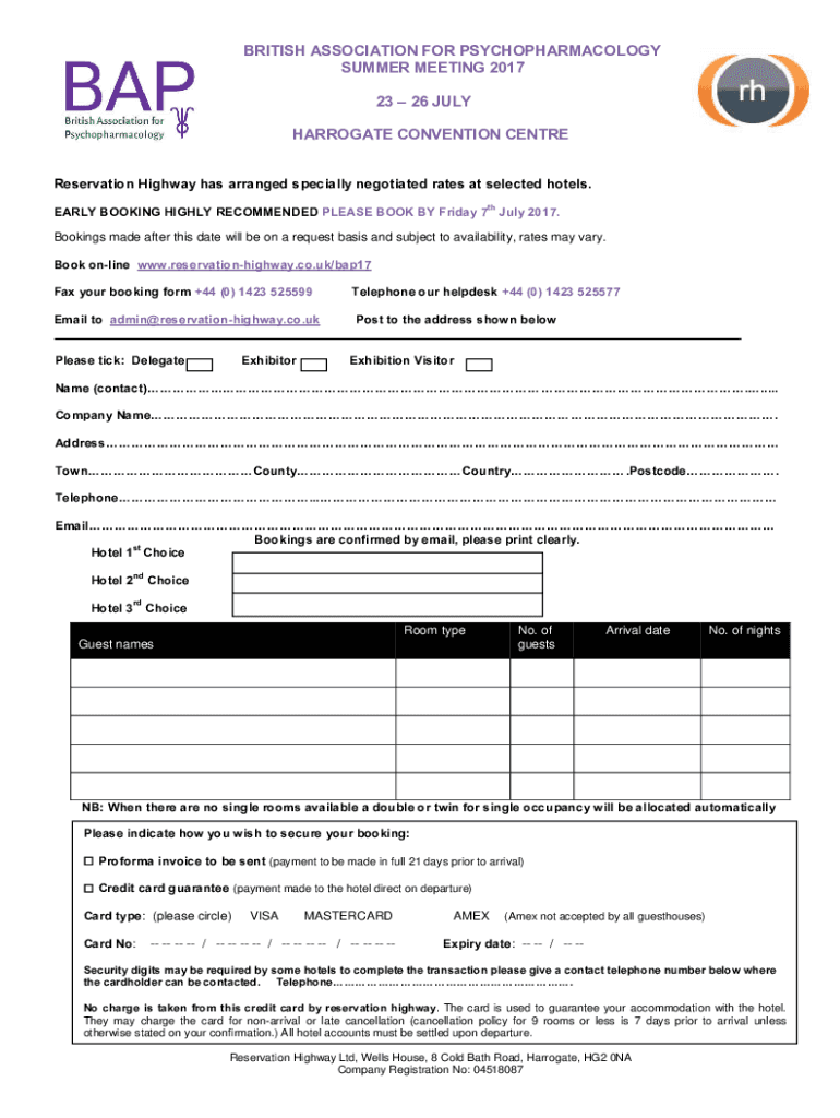 Fillable Online Booking form for BAP 2017 Fax Email Print - pdfFiller