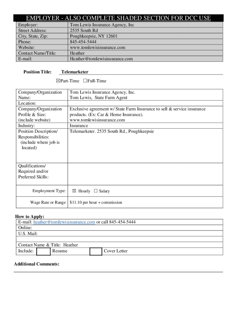 Fillable Online EMPLOYER - ALSO COMPLETE SHADED SECTION FOR DCC Fax Email Print - pdfFiller