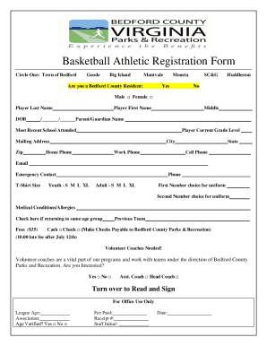 Fillable Online Basketball Athletic Registration Form Fax Email Print ...