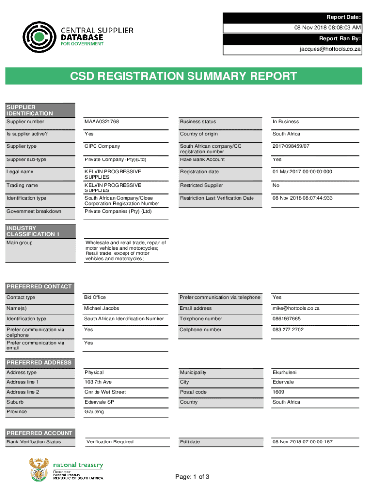Fillable Online CSD REGISTRATION SUMMARY REPORT - Hot Tools Fax Email ...