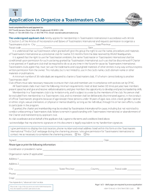 Fillable Online Application to Organize a Toastmasters Club Please fill ...