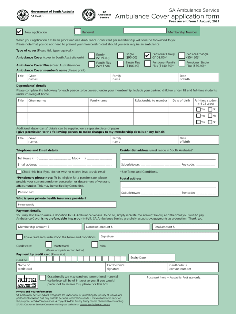 Fillable Online Fillable Online Ambulance Cover application form Fax ...
