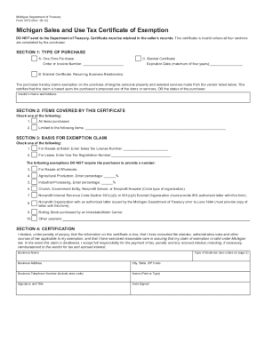 Fillable Online 3372, Michigan Sales and Use Tax Certificate of ...