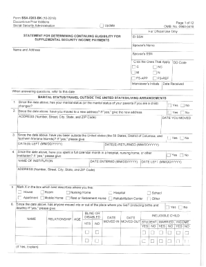 Fillable Online Form SSA 8203 Statement Determining Continuing ...