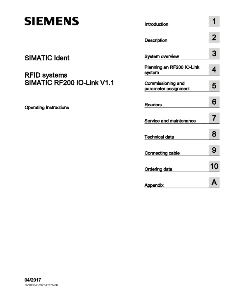 Fillable Online SIMATIC RF200 IO-Link V1.1 - Siemens Industry Online ...
