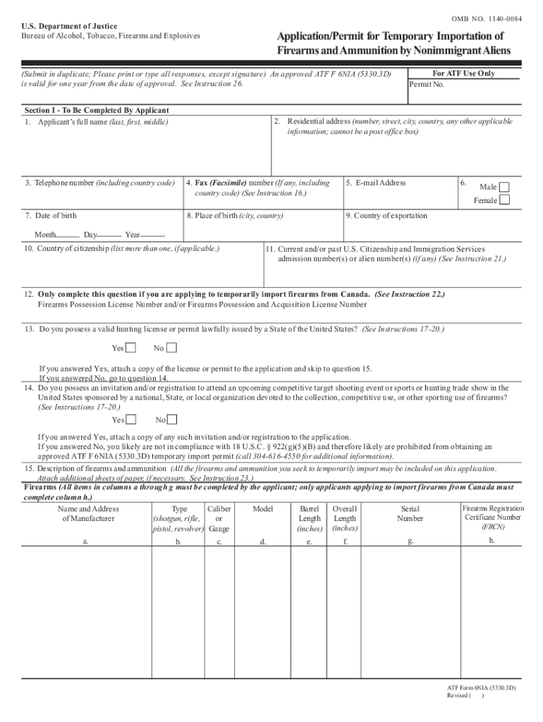 Fillable Online Form ATF F 6NIA (5330 3 ATF F 6NIA (5330 3 Application Permit for Temporary ...
