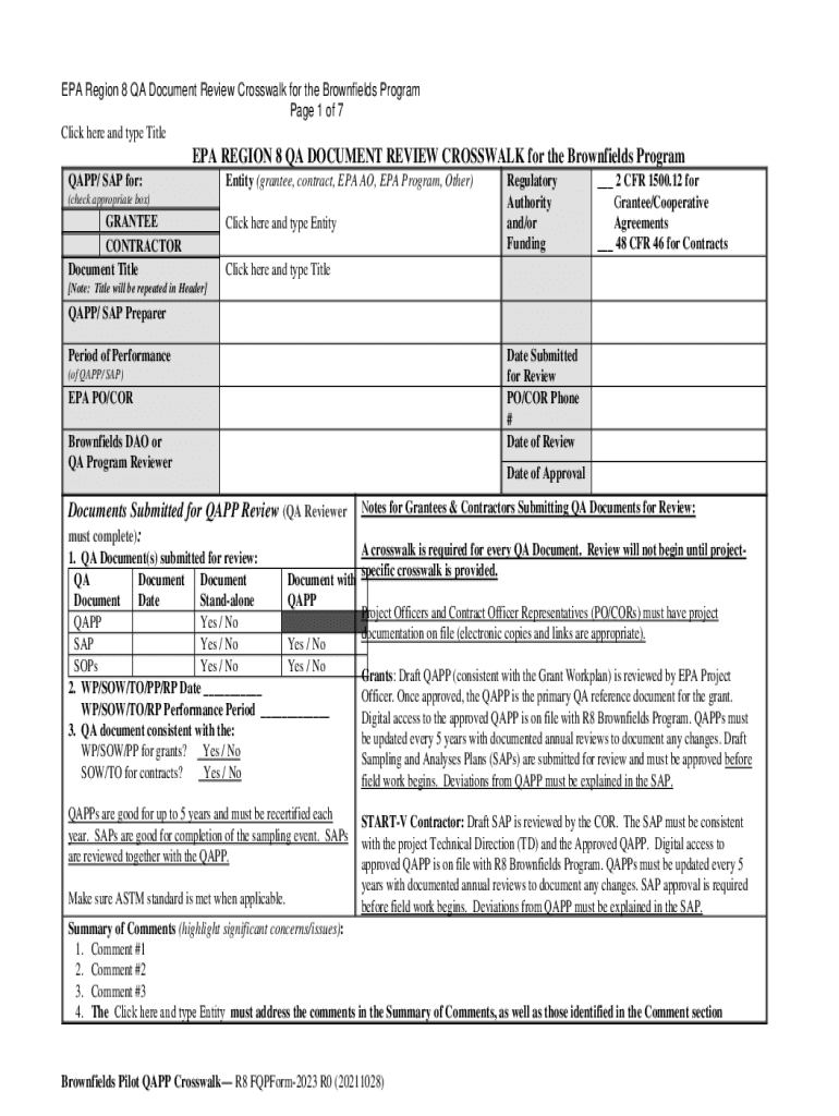 Fillable Online EPA REGION 8 QA DOCUMENT REVIEW CROSSWALK Doc Template ...