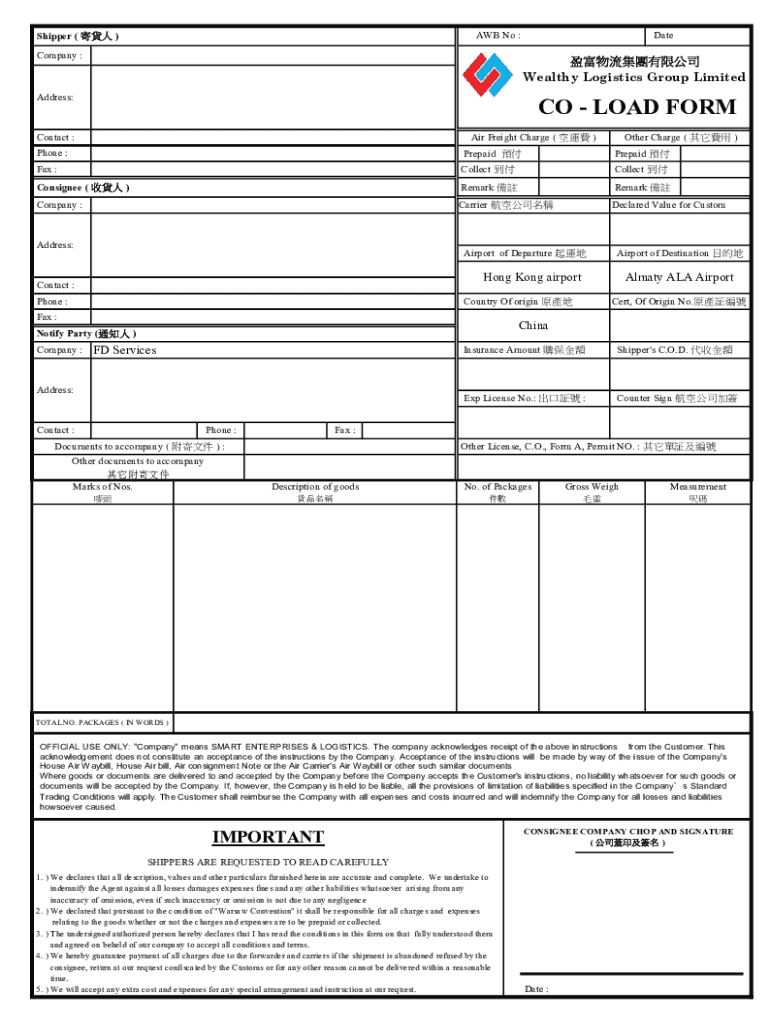 Fillable Online Air CO LOAD Form( WLG Limited )2.xls Fax Email Print ...