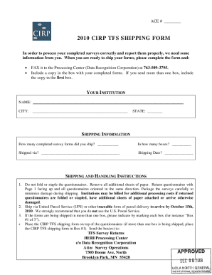 Fillable Online Fillable Online ACE # 2012 CIRP TFS SHIPPING FORM In order ... Fax Email Print ...