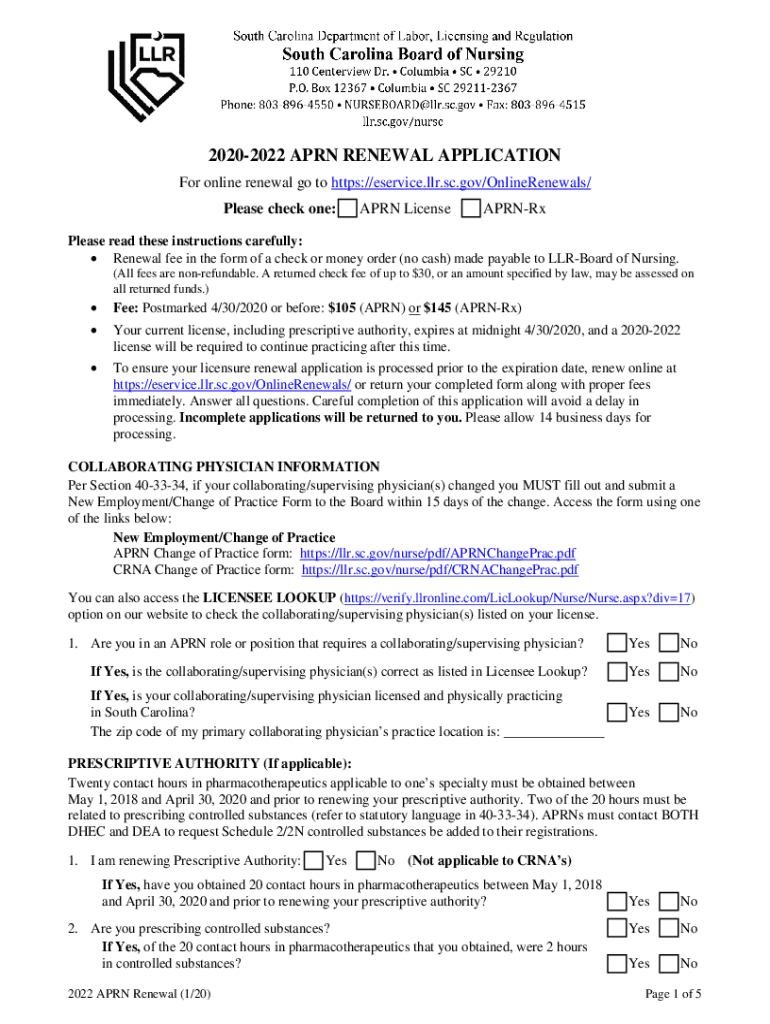 Fillable Online llr sc Florida Board of NursingAdvanced Practice ...