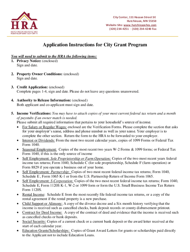 Fillable Online Application Instructions for City Grant Program Fax ...