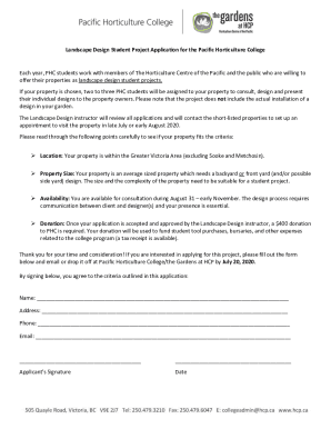 Fillable Online Landscape Design Student Project Application for the ...