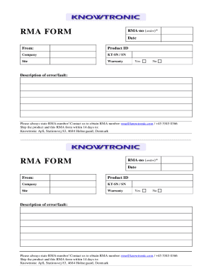 Fillable Online RMA FORM - Knowtronic Fax Email Print - pdfFiller