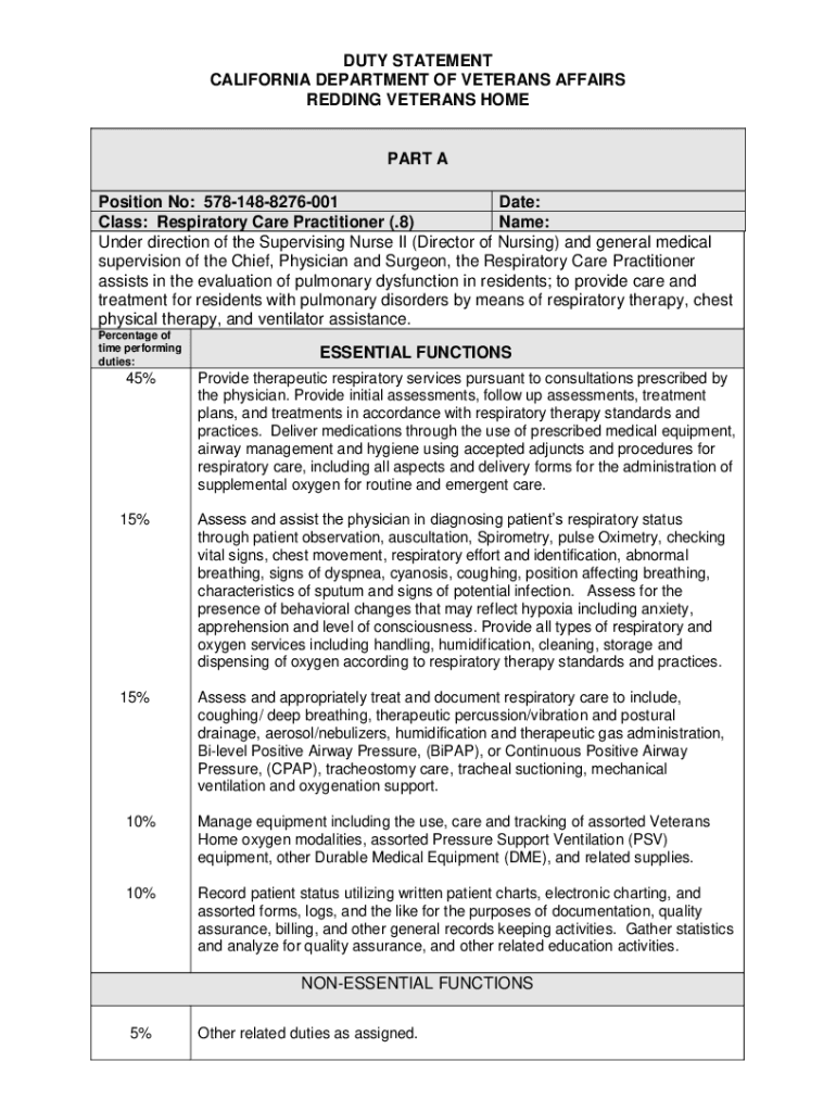 Fillable Online DUTY STATEMENT DEPARTMENT OF JUSTICE ... - calcareers ...