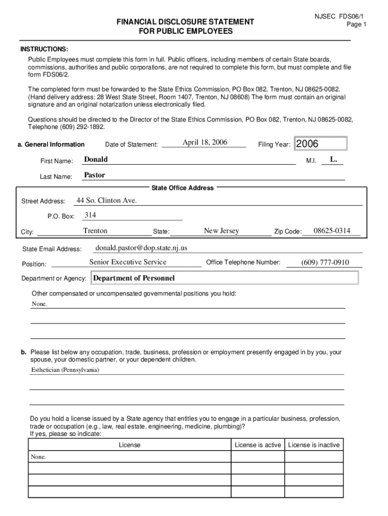 Fillable Online Fillable Online financial disclosure statement for ...