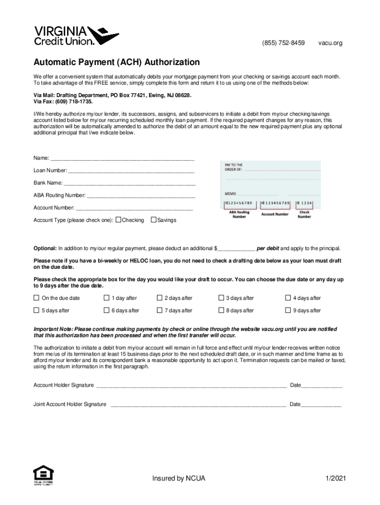 Fillable Online Mortgage Automatic Payment (ACH) Authorization Fax Email Print - pdfFiller