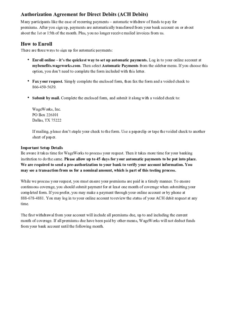 Fillable Online Authorization Agreement for Direct Debits (ACH Debits ...