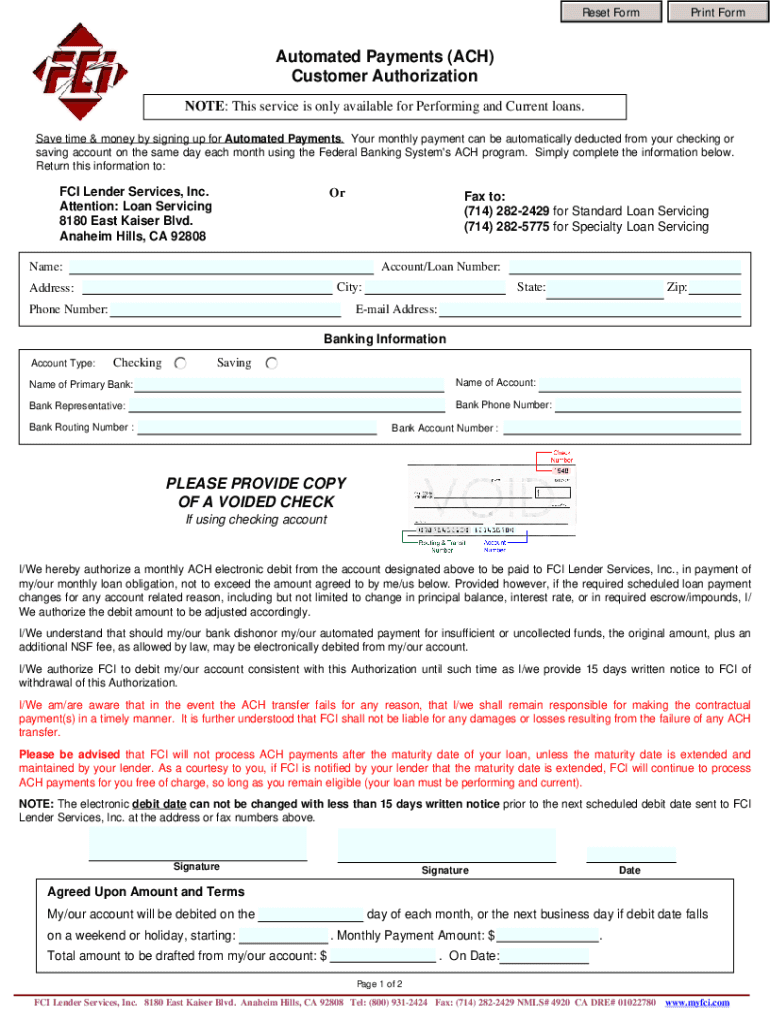 Fillable Online Fillable Automated Payments (ACH) Customer ...