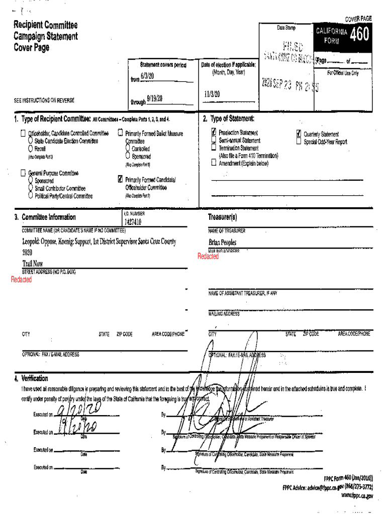 Fillable Online Fillable Online Form 460 (Campaign Statement) forPhil ...