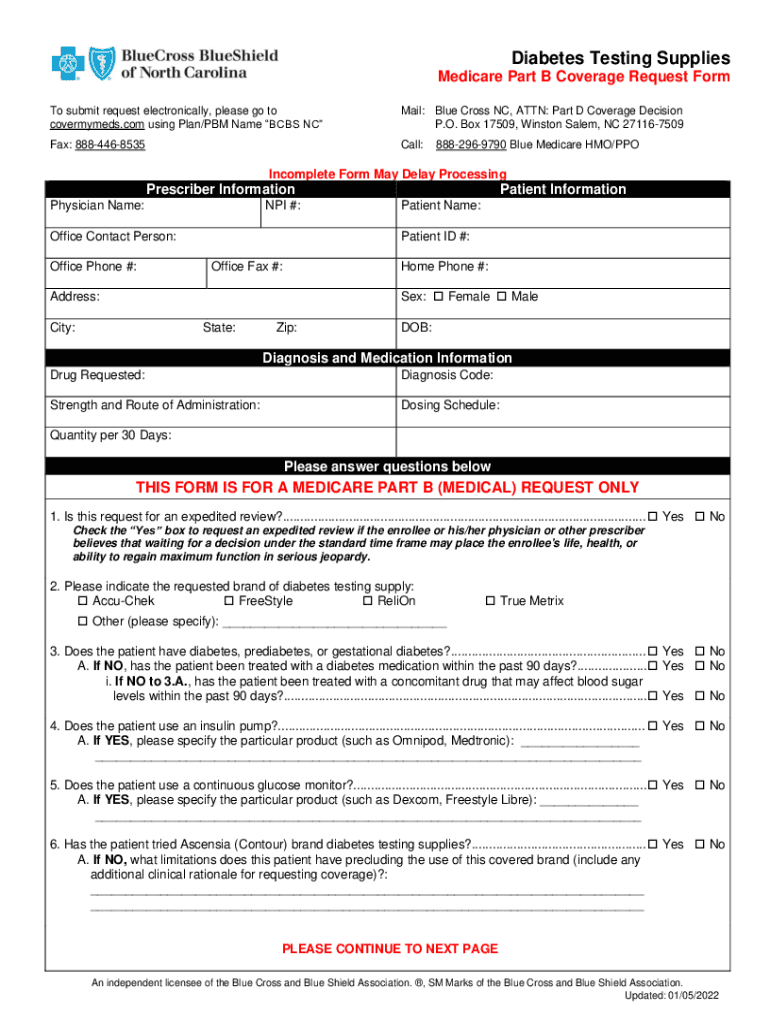 Fillable Online Part B Request Form - Diabetes Testing Supplies Fax ...