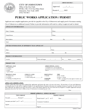Fillable Online cityofjohnstown ny PUBLIC WORKS APPLICATION / PERMIT ...