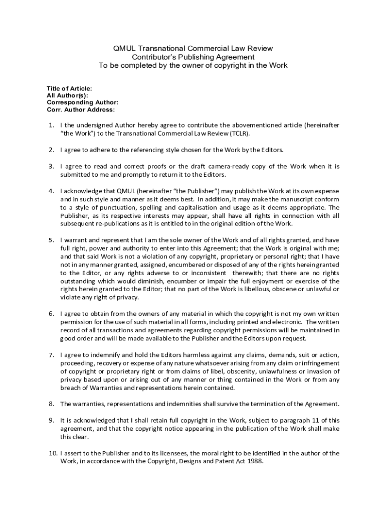 Fillable Online TCLR Contributor Agreement - 27062019 FINAL.docx Fax Email Print - pdfFiller