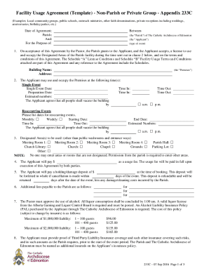 Fillable Online Facility Usage Agreement (Template) - Non-Parish or ...