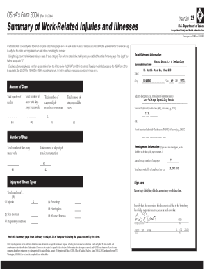 Fillable Online oshas form 300a year 20 summary of work labor.?s form ...
