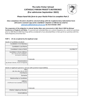 Fillable Online Parish Priest Form - The John Fisher School Fax Email ...