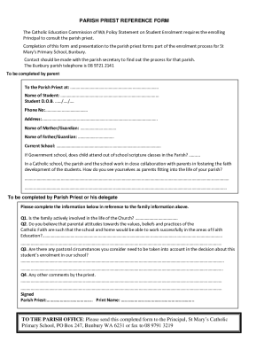 Fillable Online Parish Priest Reference form for enrolling students Fax ...