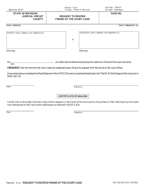 Fillable Online REQUEST TO REOPEN CASE/OPT IN TO FRIEND OF THE COURT ...