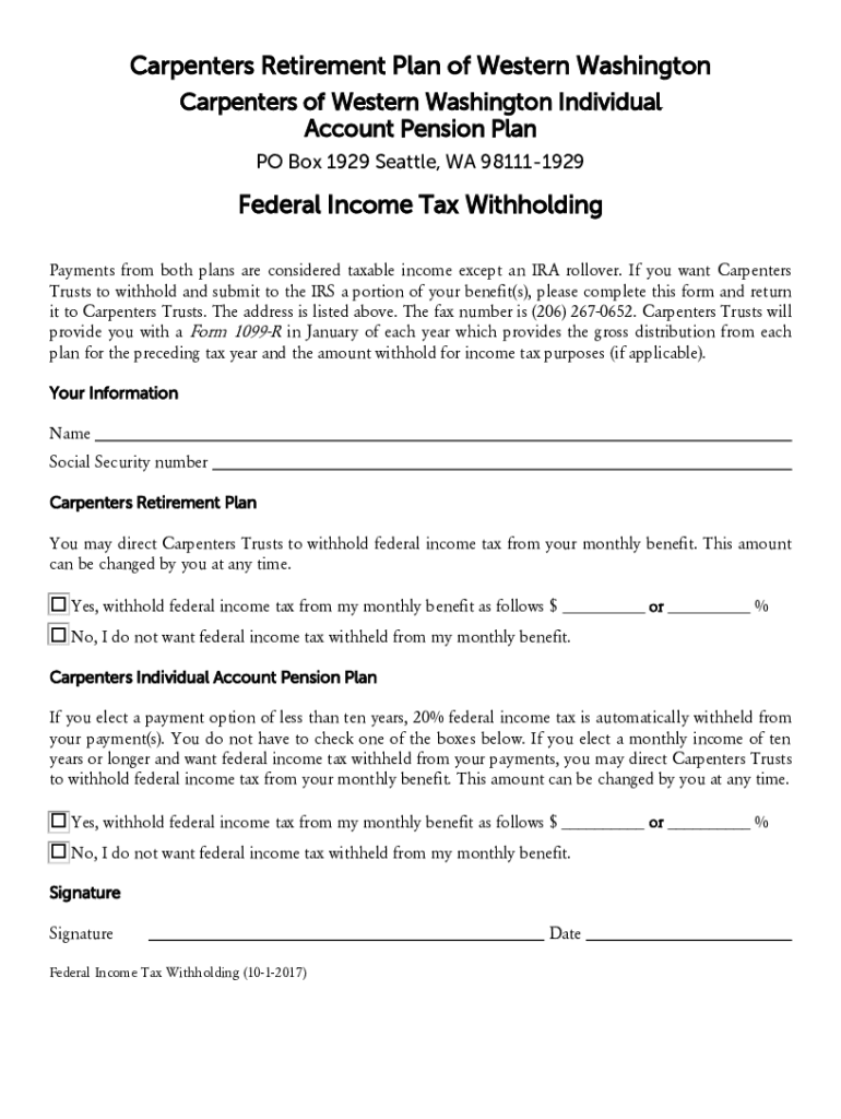 Fillable Online Carpenters Retirement Plan of Western Washington ...
