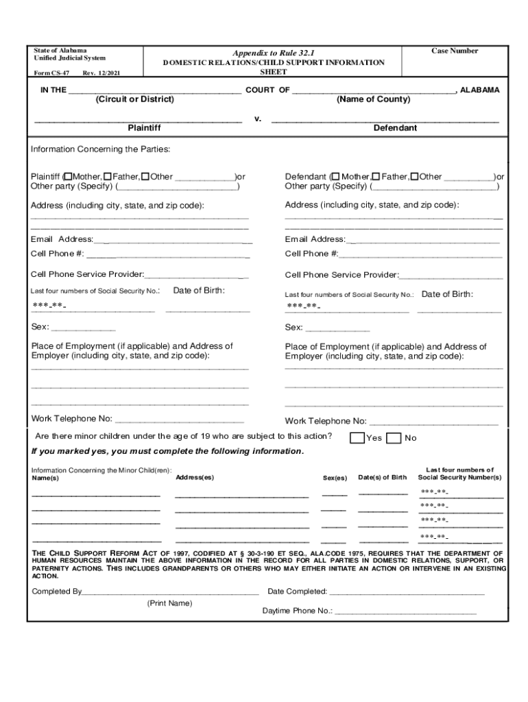 Fillable Online eforms alacourt State of Alabama CHILD-SUPPORT ...