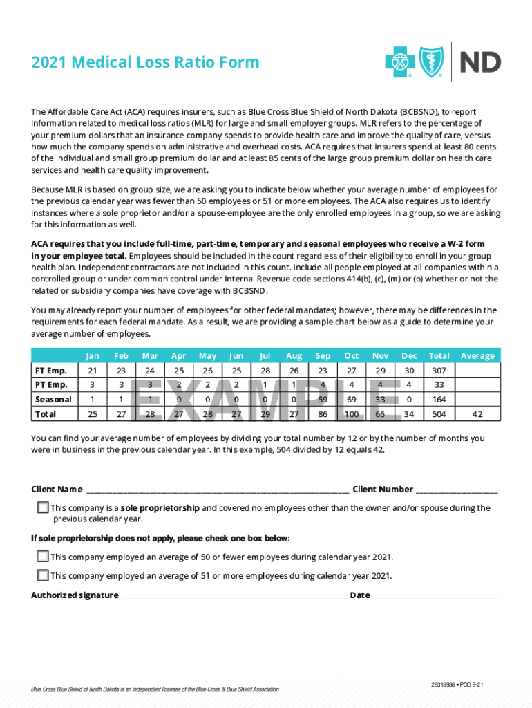 Fillable Online Fillable Online 2019 Medical Loss Ratio Form - Blue ...