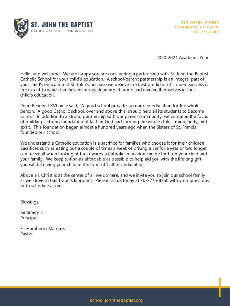 Fillable Online school johnthebaptist SJB Before and After School Care ...