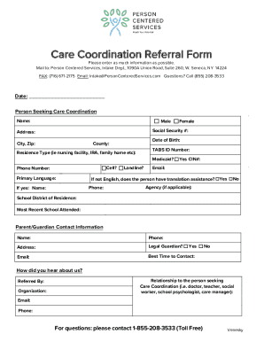 Fillable Online Care Coordination Referral Form - The Summit Center Fax ...