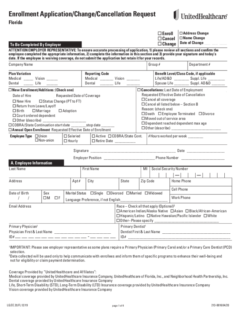 Fillable Online Enrollment Application Change Cancellation Request: Easy ... Fax Email Print ...