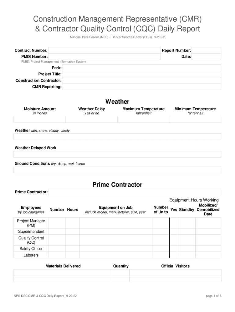 2 4 2 CMR & CQC Daily Reports - (U S National Park Service): Fill out ...