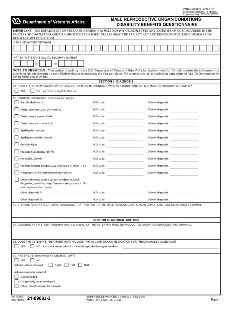 Fillable Online VA Form 21 0960J 2 Male Reproductive Organ Conditions ...