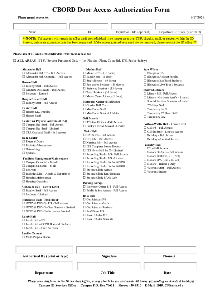 Fillable Online CBORD Door Access Form Fax Email Print - pdfFiller