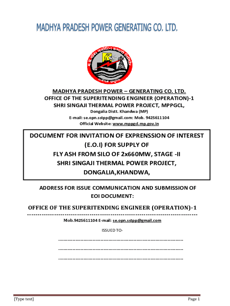 Fillable Online M.P. Power Generating Company Limited - Madhya Pradesh ...