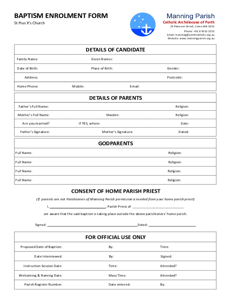 Fillable Online Baptism-Enrolment-Form.docx Fax Email Print - pdfFiller