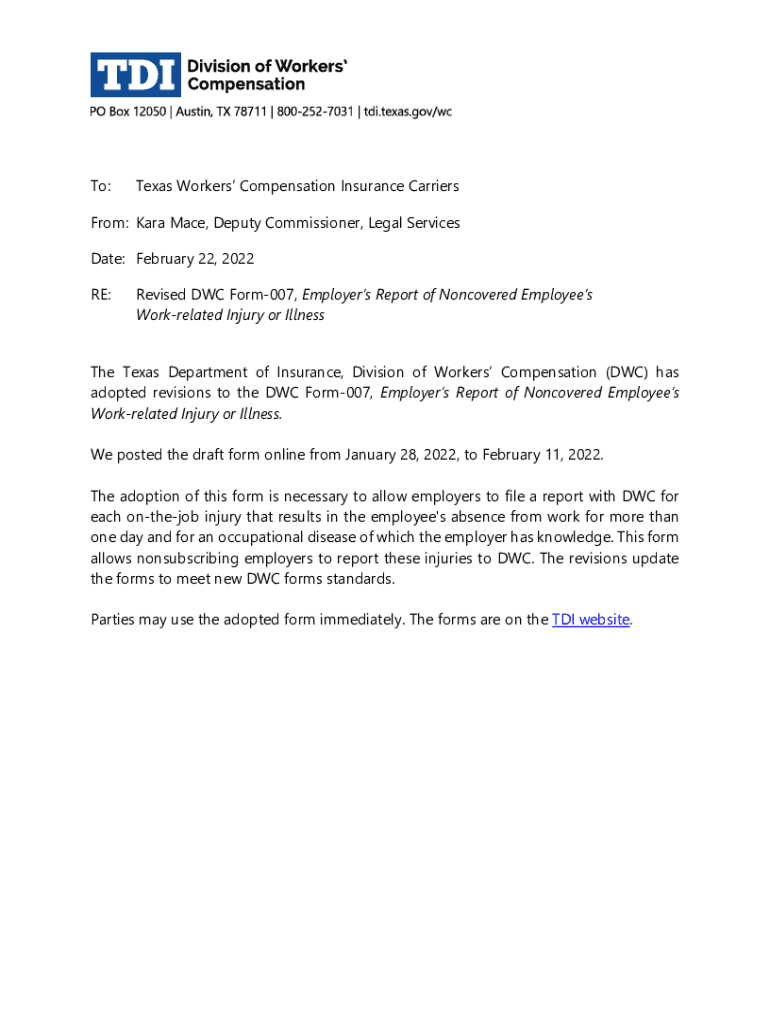 Fillable Online Revised DWC Form-007, Employers Report of Noncovered ...
