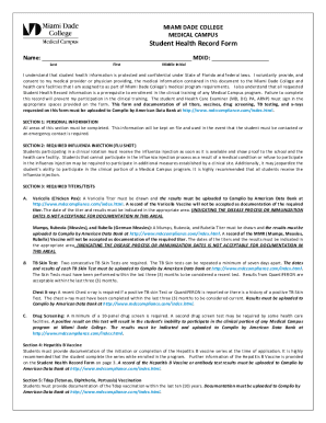 Fillable Online Miami Dade College - Medical Campus Student Health Form ...