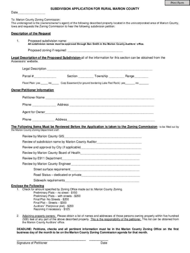 Fillable Online Fillable Online marion county standard form subdivision ... Fax Email Print ...