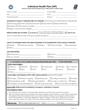 Fillable Online INDIVIDUAL HEALTH PLAN (IHP) Fax Email Print - pdfFiller
