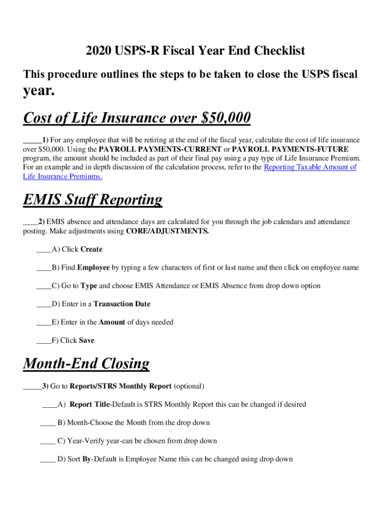 Fillable Online USPS-R Fiscal Year End Checklist Fax Email Print ...