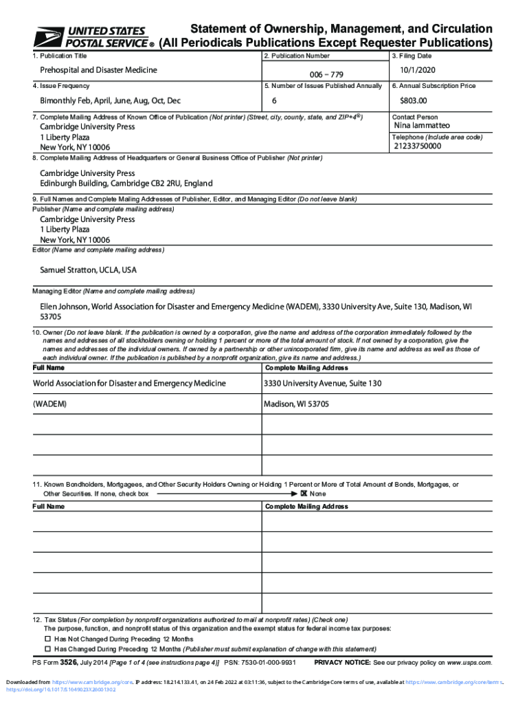Fillable Online Statement of Ownership, Management, and Circulation PS ...
