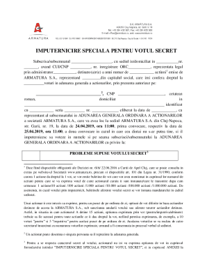 Fillable Online VOT SECRET FORMULAR DE IMPUTERNICIRE (PROCURA ...